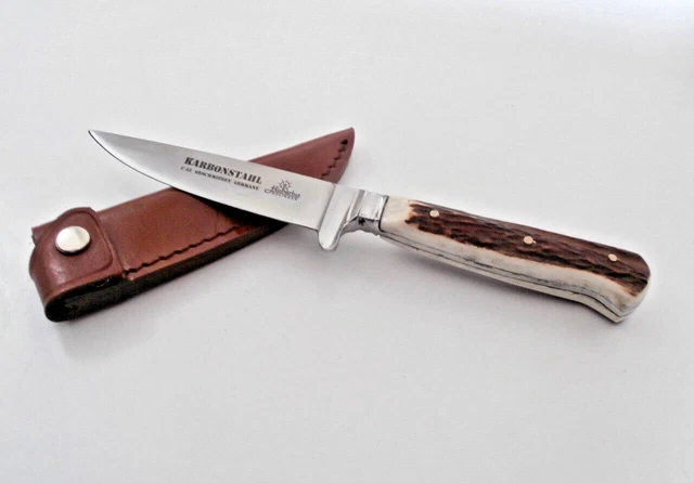 HUBERTUS NICKER JAGDMESSER SOLINGEN, 19 cm KARBON Hirschhorn Stag ...