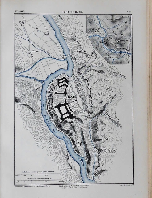 1884 ORIGINAL MILITARY Map MARGA..MAP FORTIFICATIONS OR FORT DE BARD ...