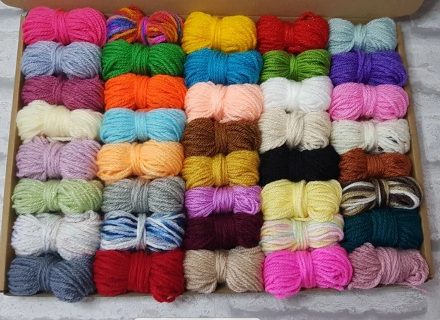 40 MIXED YARN Wool Job Lot Knitting Crochet Squares Pompom Crafts Toys ...