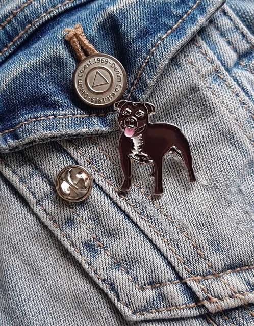 STAFFIE STAFFORDSHIRE DOG Pet Pin, Metal and Enamel Lapel Pin Badge ...