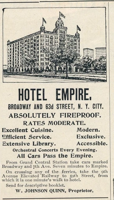 MAGAZINE AD - 1902 - Hotel Empire - New York City $8.00 - PicClick
