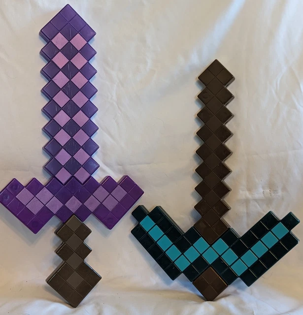 MINECRAFT DIAMOND PICKAXE 15" Enchanted SWORD 16" Plastic Hard Dress-up ...