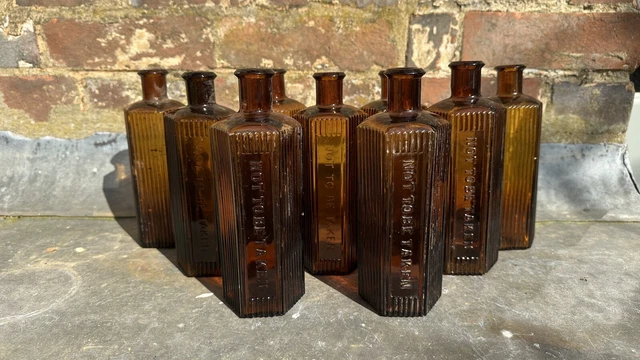 ANTIQUE BOTTLES : Amber Hexagonal Poisons : “Not to be taken” : x9 £94. ...