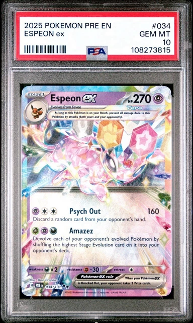 2025 POKEMON PRISMATIC Evolutions Espeon ex 034 34 PSA 10 Gem Mint £71.08 - PicClick UK