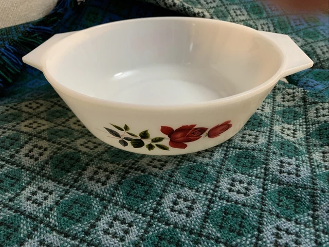 VINTAGE RETRO 60S JAJ Pyrex June Rose Casserole/Vegetable Red White ...