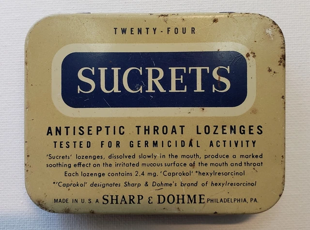 VINTAGE SUCRETS ANTISEPTIC Throat Lozenges Tin 1960’s Merck Sharp and ...