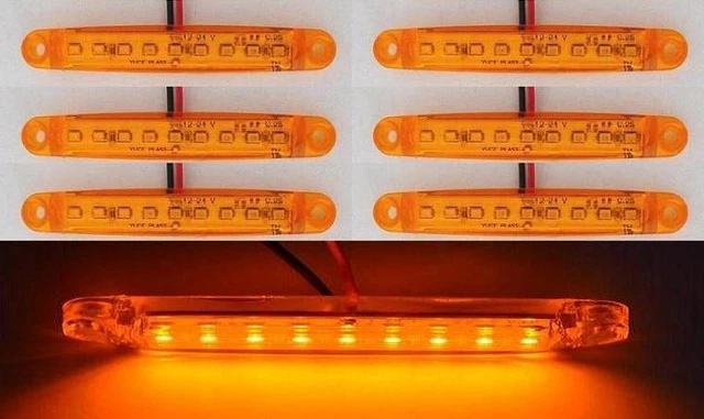 6 X 9 LEDs ORANGE 24V Side Marker Lights for Truck Tipper SCANIA DAF ...