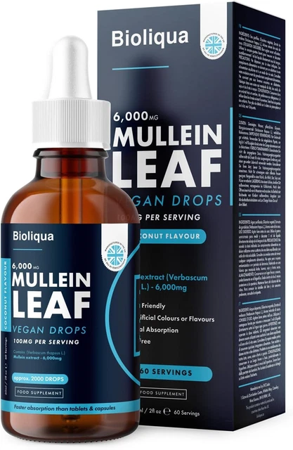 HIGH STRENGTH MULLEIN Leaf Liquid Drops 60ML Vegan 6000Mg UK Fast ...