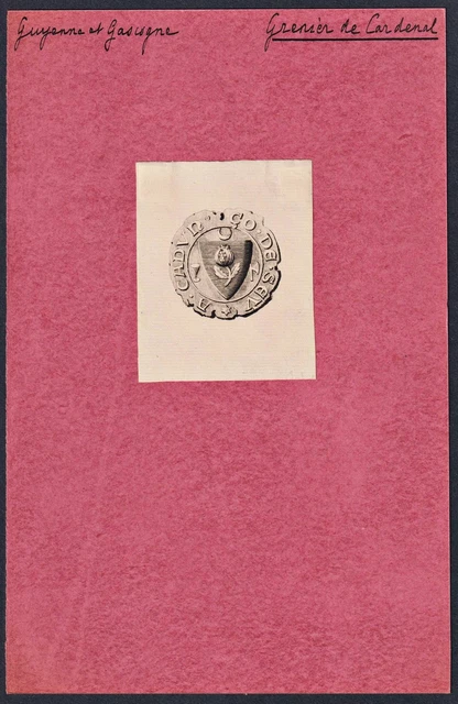 GRENIER DE CARDENAL crest Ex-libris Wappen blason armorial bookplate ...