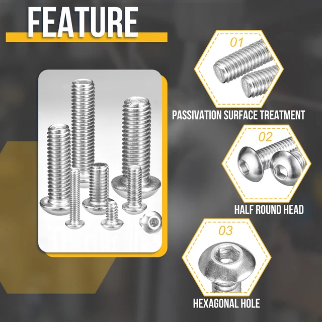 M6-1X12MM BUTTON HEAD Socket Cap Screws 30Pack 304 Stainless Steel ...