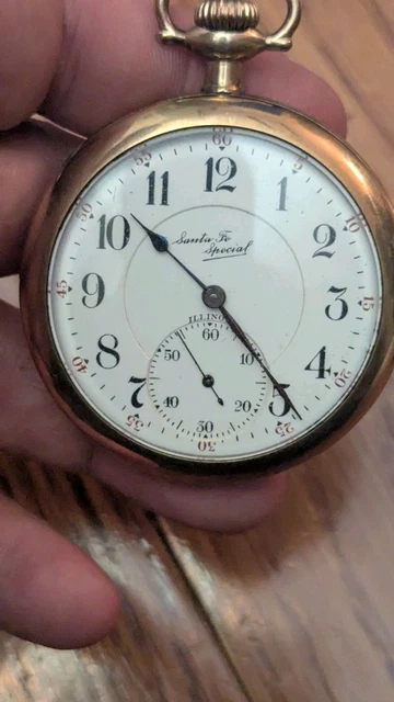 1919 LLINOIS WATCH Co. Model 9 21J Santa Fe Special Pocket Watch Runs ...