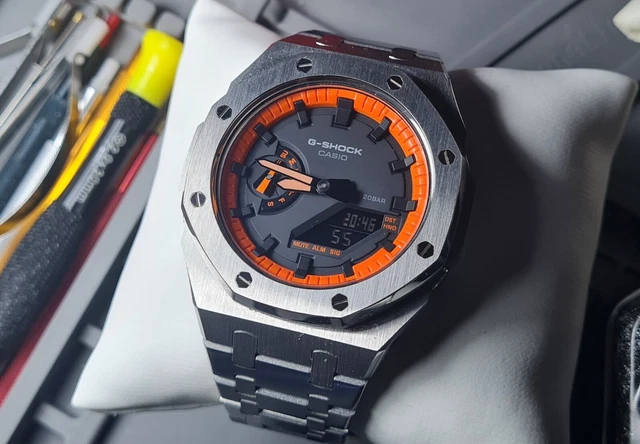 CASIO G-SHOCK GA-2100-1AER Custom Mod Stainless Steel Rare Casioak ...