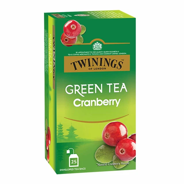 TWININGS GREEN TEA Cranberry, 25 Teabags, green tea, Zingy Sharpness of ...