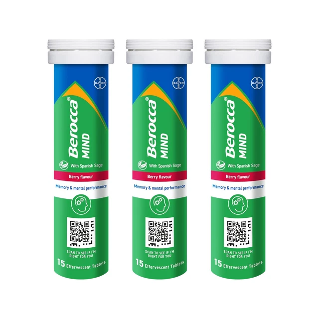 BEROCCA MIND EFFERVESCENT Tablets Including B Vitamins 15 Tablets x3 £ ...