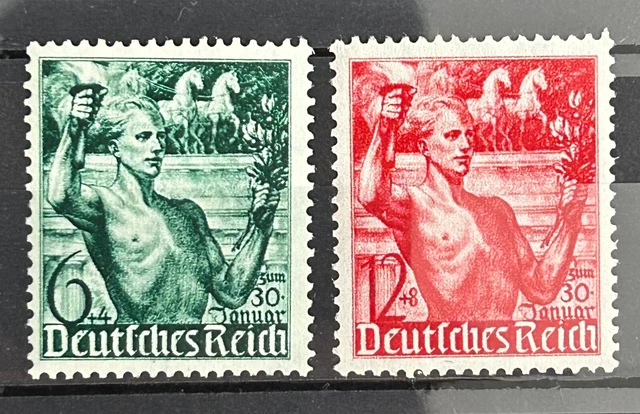 GERMAN FULL SET of 2 stamps 1938 MH* 5th Ann of Hitlers Leadership /566 ...
