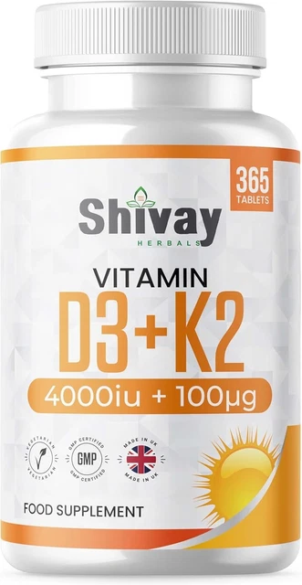 VITAMIN D3 4000 IU & K2 MK-7 100 µg – 365 Vegetarian Tablets 1 Year ...
