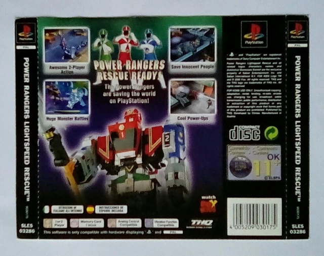 *FRONT INLAY ONLY* Power Rangers Lightspeed Rescue Playstation One 1 ...