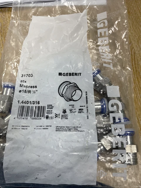 20 X 15MM x 1/2" Male Adaptor - Geberit Mapress Stainless Steel fitting ...