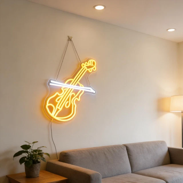 VIOLIN LED NEON Sign, Music Player Neon Signs, Music Instrument Wall ...