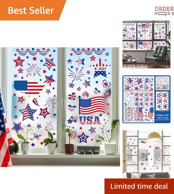 PATRIOTIC WINDOW CLINGS Sheets 9 Reusable Removable 4th July Decor $15. ...