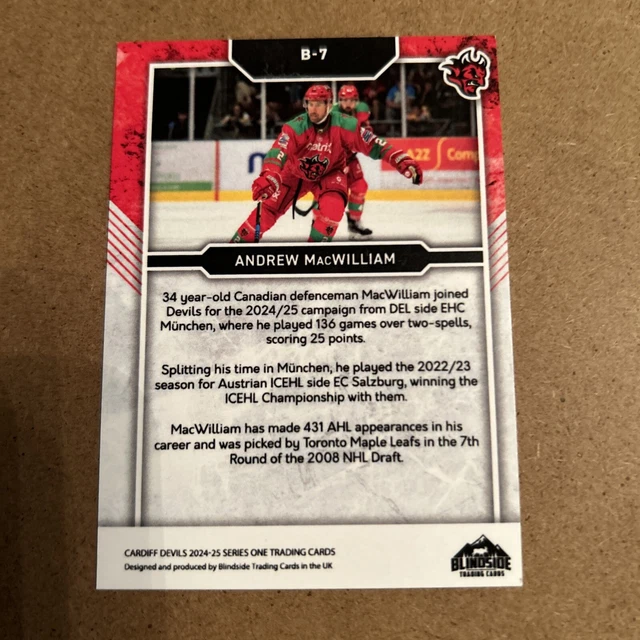 CARDIFF DEVILS BLINDSIDE Trading Cards. 2024/25. Andrew MacWilliam. B7 ...