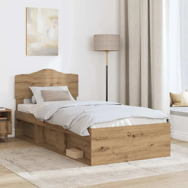 BED FRAME ARTISIAN Oak 100 x 200 cm Solid Pine Wood vidaXL £263.23 ...