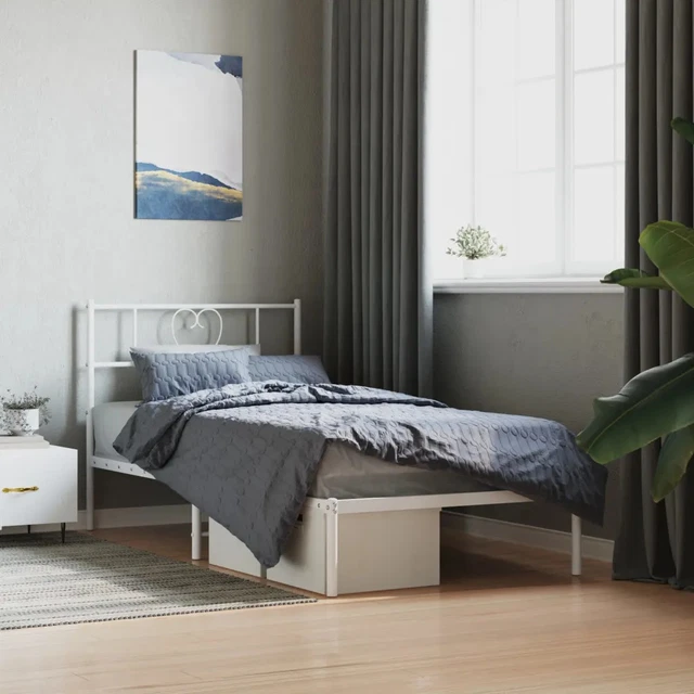 WALPLUS WHITE METAL Bed Frame with Headboard 80x200cm Sleek Small ...