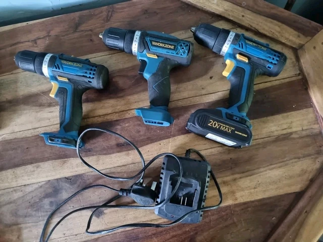WORKZONE 18V LI-ION Cordless Drill Drivers X3 ,working With Battery And ...