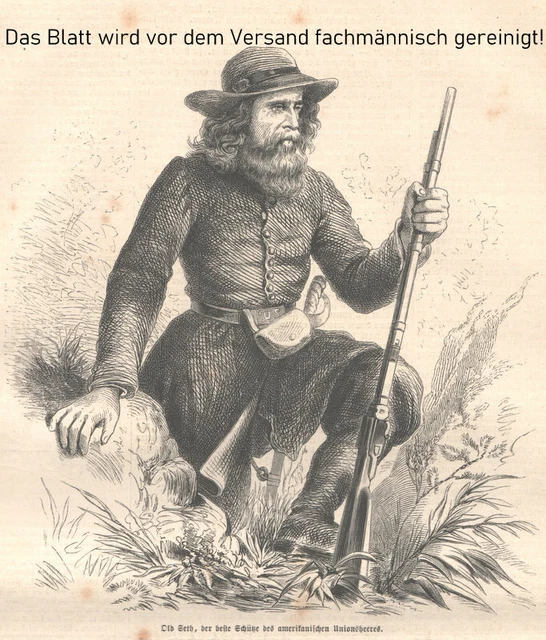 PORTRÄT &OLD SETH& Der Scharfschütze b.Oberst Berdan Original Holzstich ...