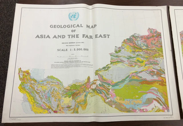 VINTAGE UN GEOLOGIC Map of Asia and the Far East 4 Paper Wall Maps 1: ...