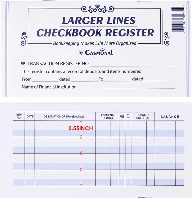 LARGER LINES 20 Pack Checkbook Register, Check Registers for Personal ...