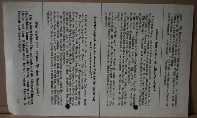 WW2 ORIGINAL RAF aerial air drop leaflet in German NACH HILTER STURZ ...