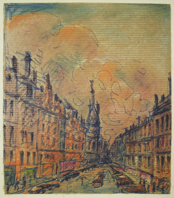 R J MARTIN ? Rue de Paris dessin original c1970 feutre et pastel EUR 75 ...