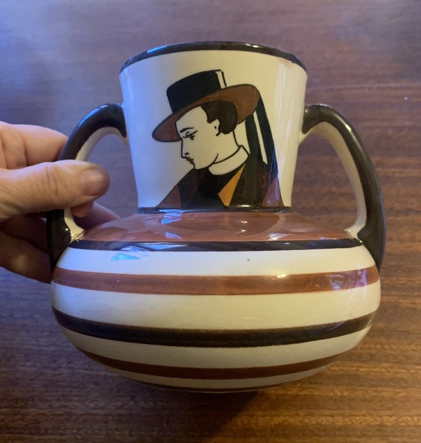 VASE BRETON ANCIEN, Art déco 1930, HB Quimper signé, R.V. 972 Breton avec coiffe EUR 19,00 ...