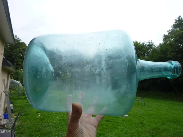 RARE BOUTEILLE ANCIENNE verre soufflé bleu Gresigne antique glass ...