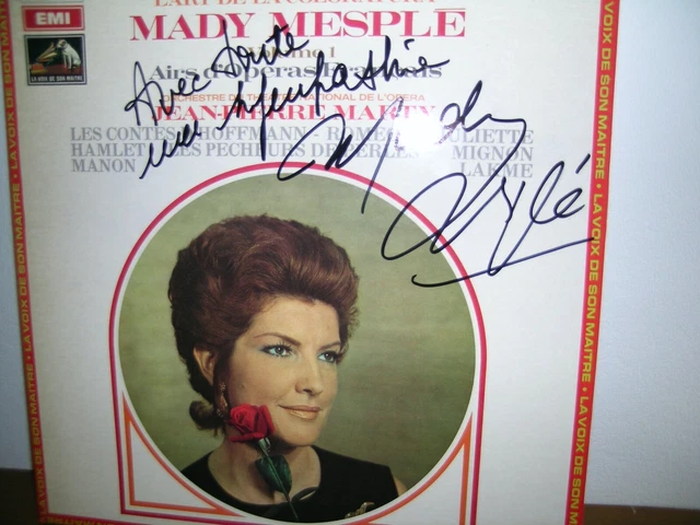 AUTOGRAPHE DÉDICACE ORIGINAL de la Chanteuse MADY MESPLÉ sur Pochette ...