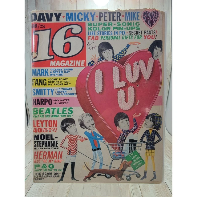 16 MAGAZINE MARCH 1967 Beatles, Monkees, Cher, John Leyton, Davy Jones ...