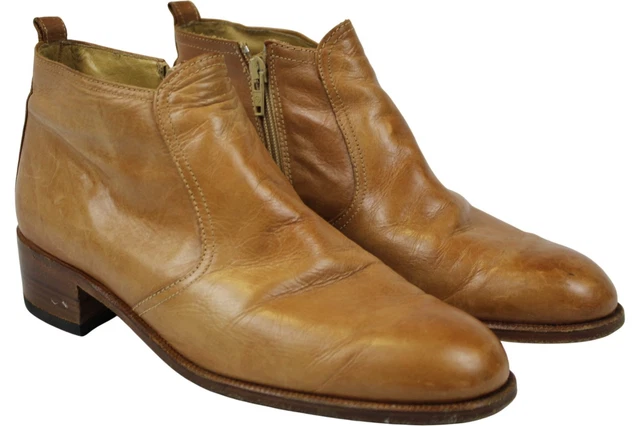 DALLA MORA LEATHER Chelsea Boots Tan Zip up Round Toe Size UK 8 PPWH £ ...