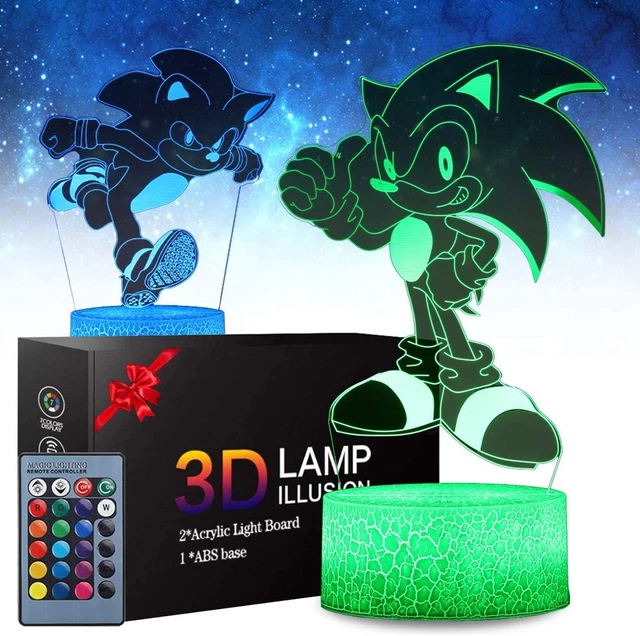 2 PATTERNS SONIC the Hedgehog 3D Illusion Lamp - Sonic Toys LED Night ...