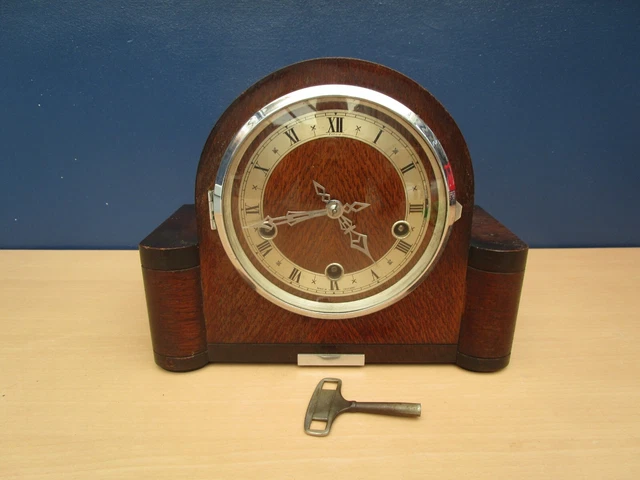 VINTAGE WOODEN SMITHS Westminster Chime Mantle Clock - With Key £15.00 ...