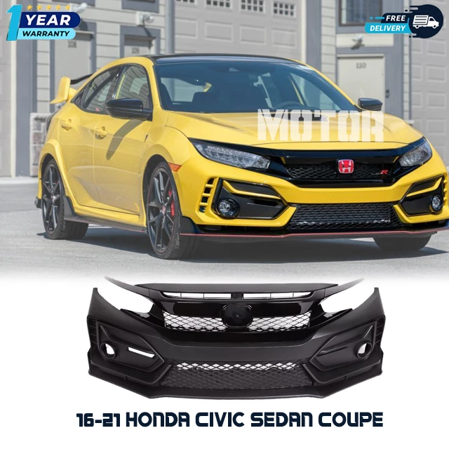 TYPE R STYLE Front Bumper Cover W/Grille W/Lip For 16-21 Honda Civic ...