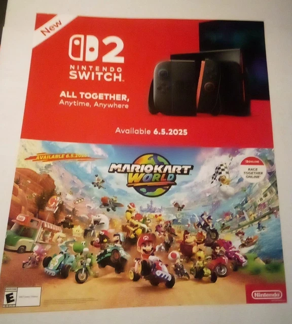 NINTENDO SWITCH 2 Mario kart World Promo Poster GameStop 28x24 £35.74 ...