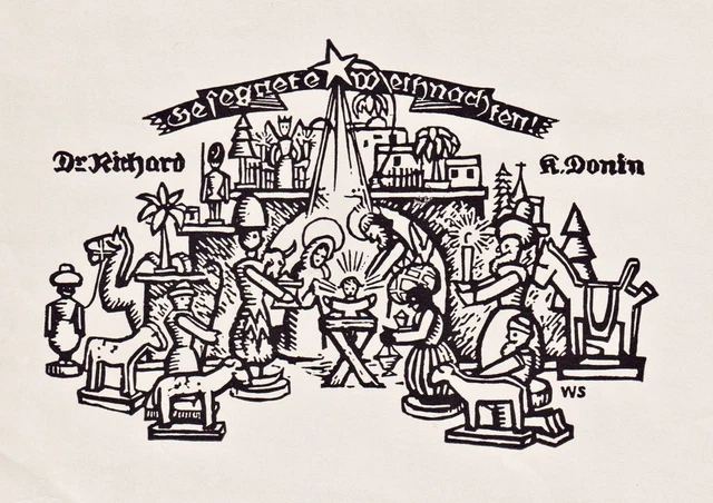 EXLIBRIS DR. RICHARD Donin Christmas Glückwunsch ex-libris bookplate ...