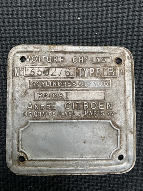 ANCIENNE PLAQUE CHASSIS Moteur Citroen B14 Torpedo, Boulangere.... EUR ...