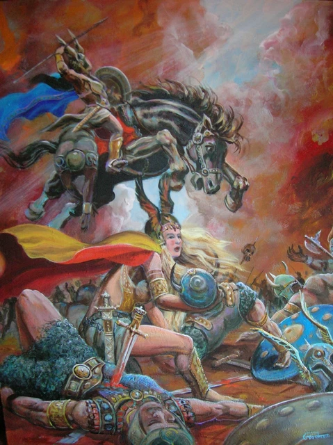 LEON GOODMAN LIMITED EDITION OF PAINTING Valhalla Valkyrie Vikings ...
