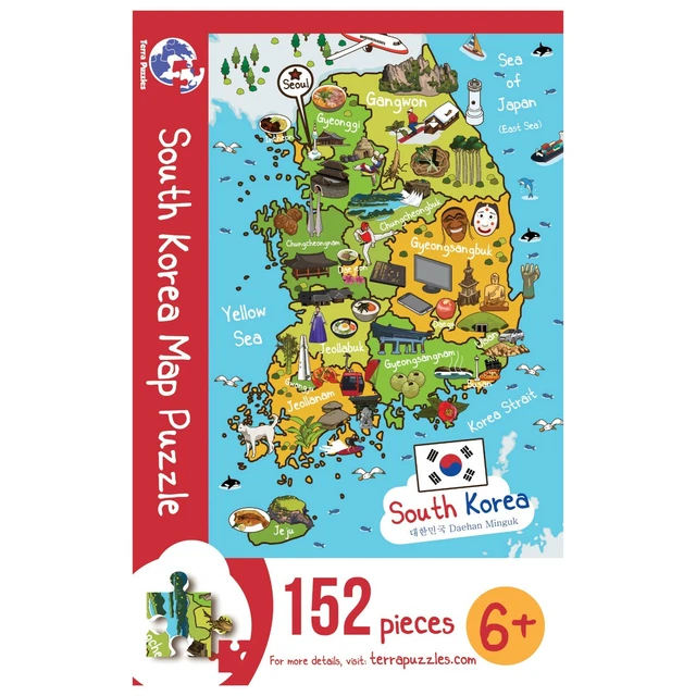 SOUTH KOREA MAP Wooden Jigsaw Puzzle for Children and Adults - 152 ...