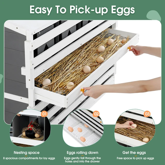 8 HOLE CHICKEN Nesting Box Solid Wood Egg Laying Brooding Box With 2 ...