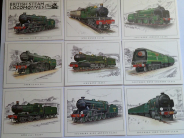 SINGLE SET OF 16 steam train picture cards +title card for framing -new ...