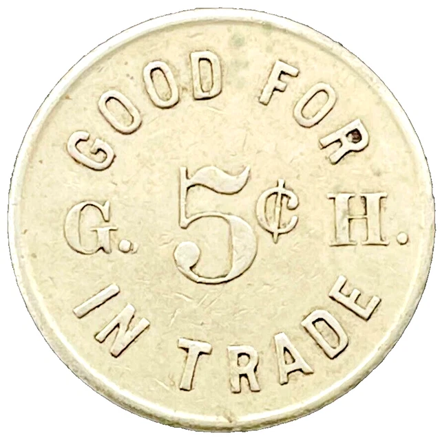 ANTIQUE METAL TRADE Token G.H. MACH. 11 Good For 5 Cent Five Cents in ...