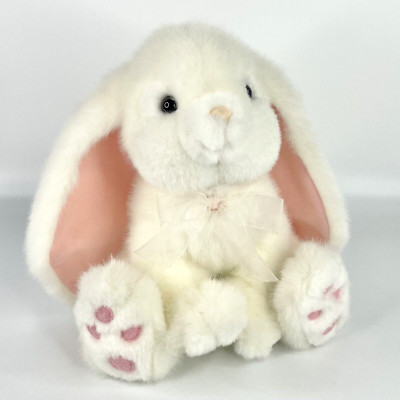 VINTAGE RUSS BERRIE Powderpuff Bunny Rabbit Plush Stuffed Animal White ...